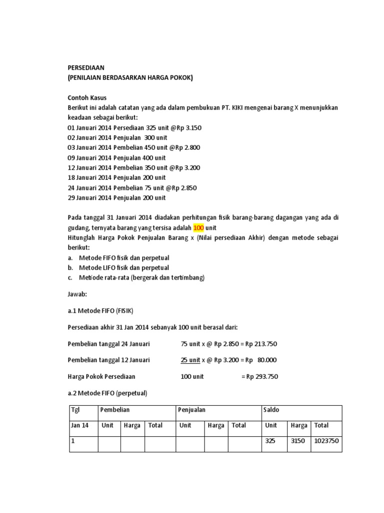 Metode Persediaan dengan Harga Pokok (FIFO, LIFO, Rata-rata) | PDF
