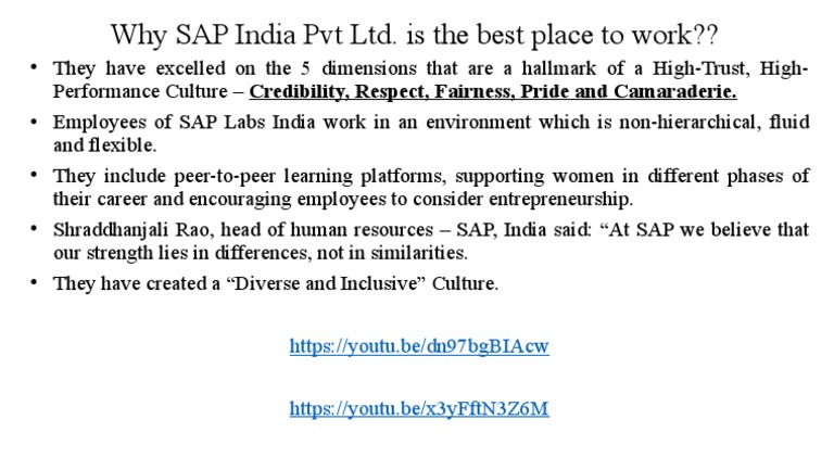 Why SAP India PVT Ltd. Is The Best Place To Work?? | PDF