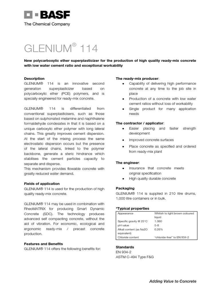 TDS - Glenium 114 | PDF | Concrete | Materials