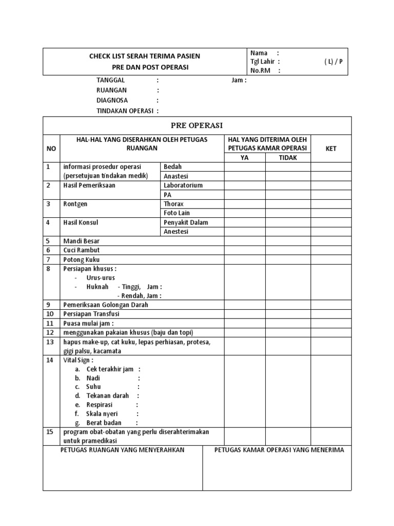 Cek List Pasien Operasi | PDF