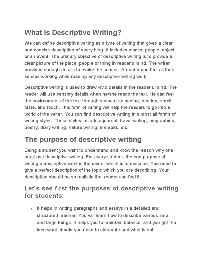 What Is Descriptive Writing?: Let's See First The Purposes of ...