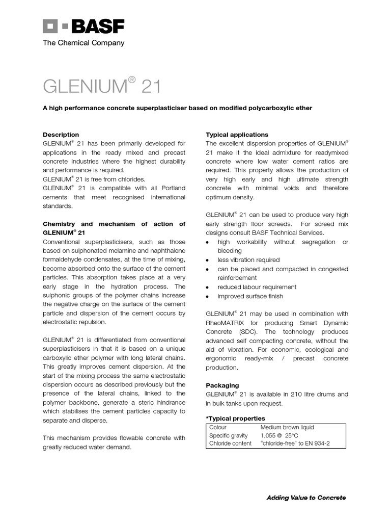 TDS - Glenium 21 | PDF | Concrete | Cement