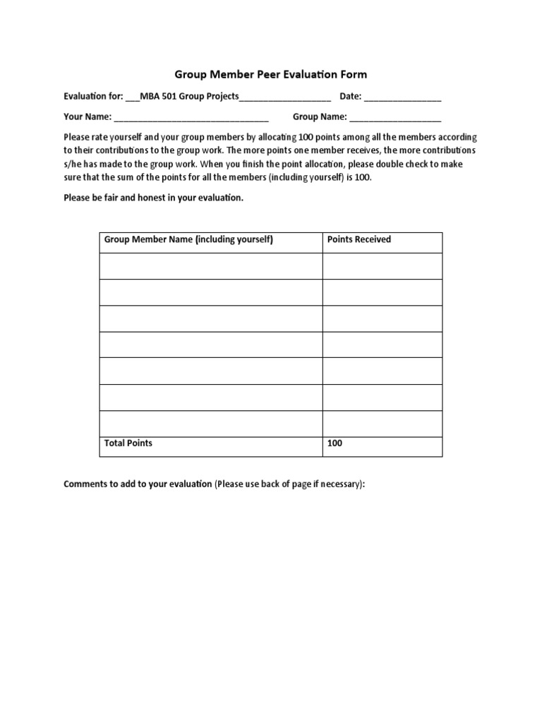 Group Member Peer Evaluation Form | PDF