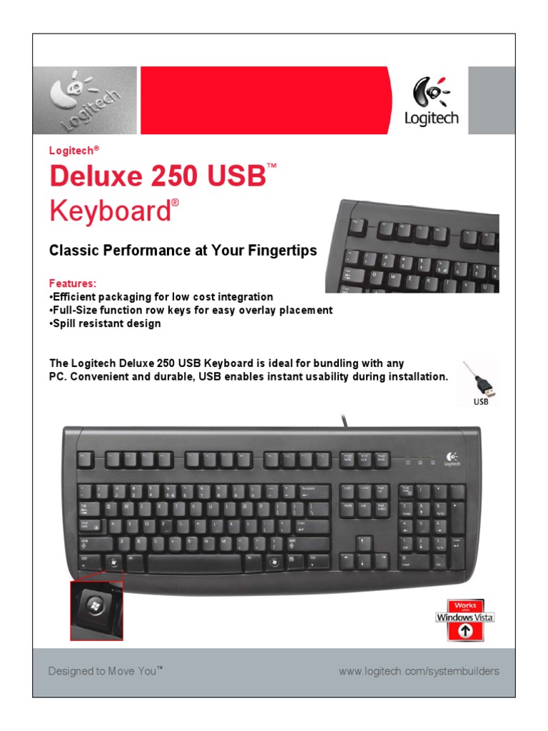 Deluxe 250 USB: Keyboard | PDF | Computer Keyboard | Windows Vista