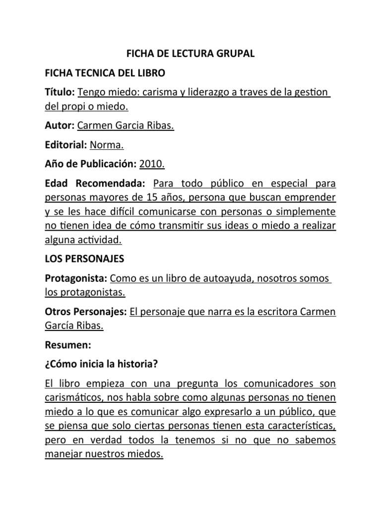 Ficha de Lectura Grupal | PDF | Temor | Las emociones