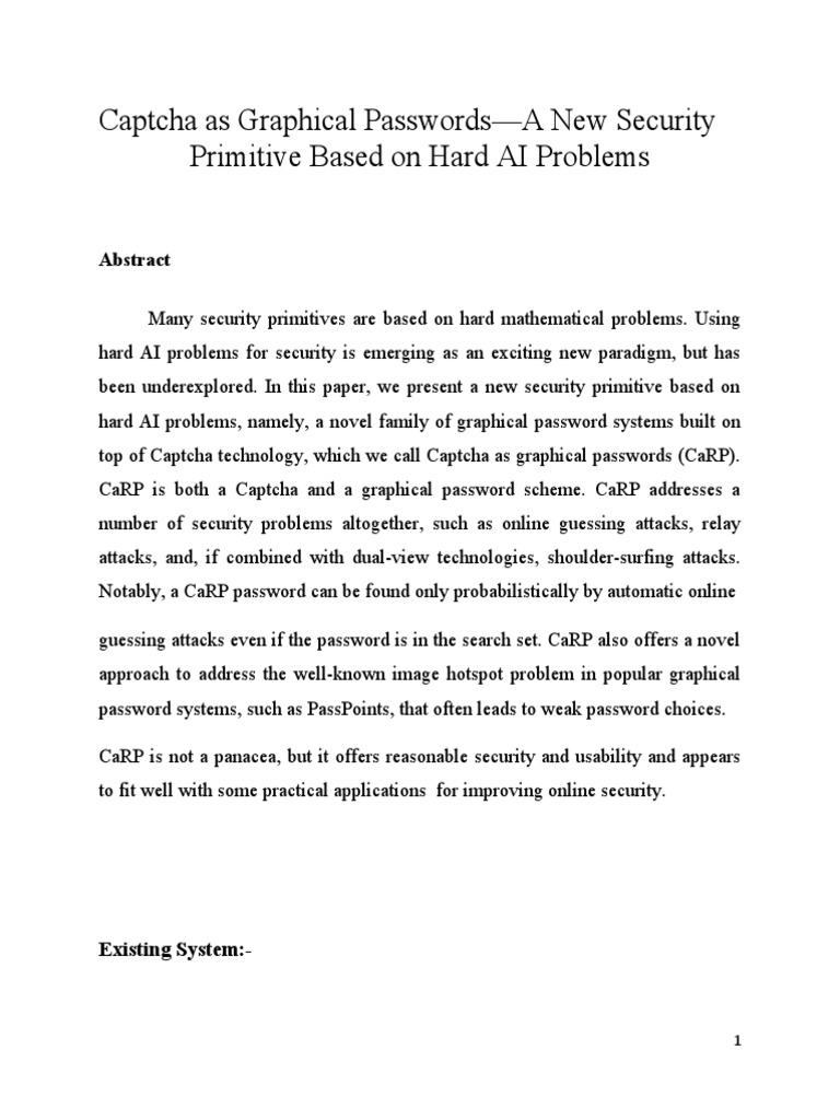 Captcha As Graphical Passwords A New Security Primitive Based On Hard Ai Problems Pdf 