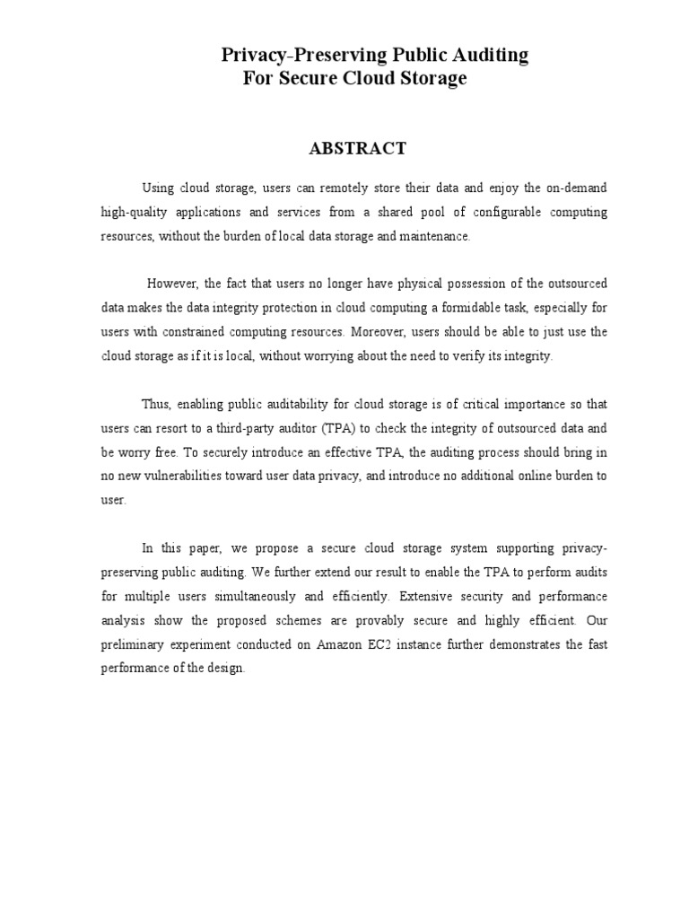 Privacy-Preserving Public Auditing For Secure Cloud Storage | PDF | Computers