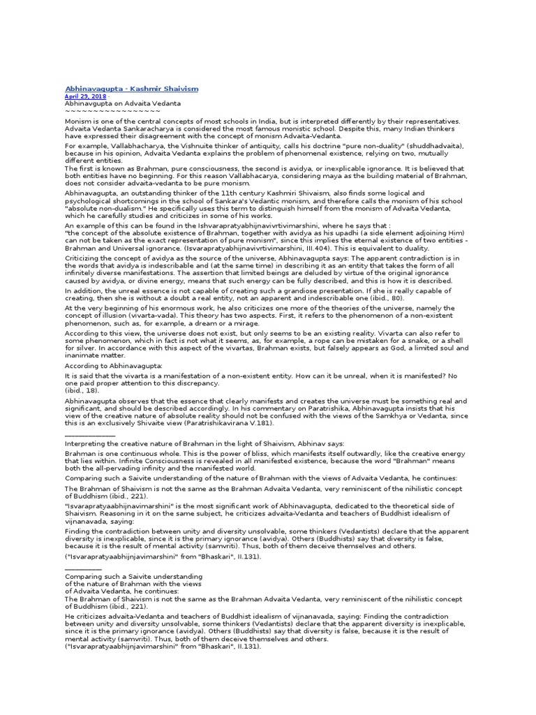 Abhinavagupta - Kashmir Shaivism: April 29, 2018 | PDF | Advaita ...