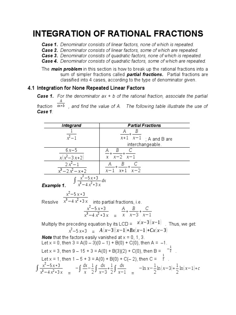 Integration Of Rational Fractions 4 1 Integration For None Repeated