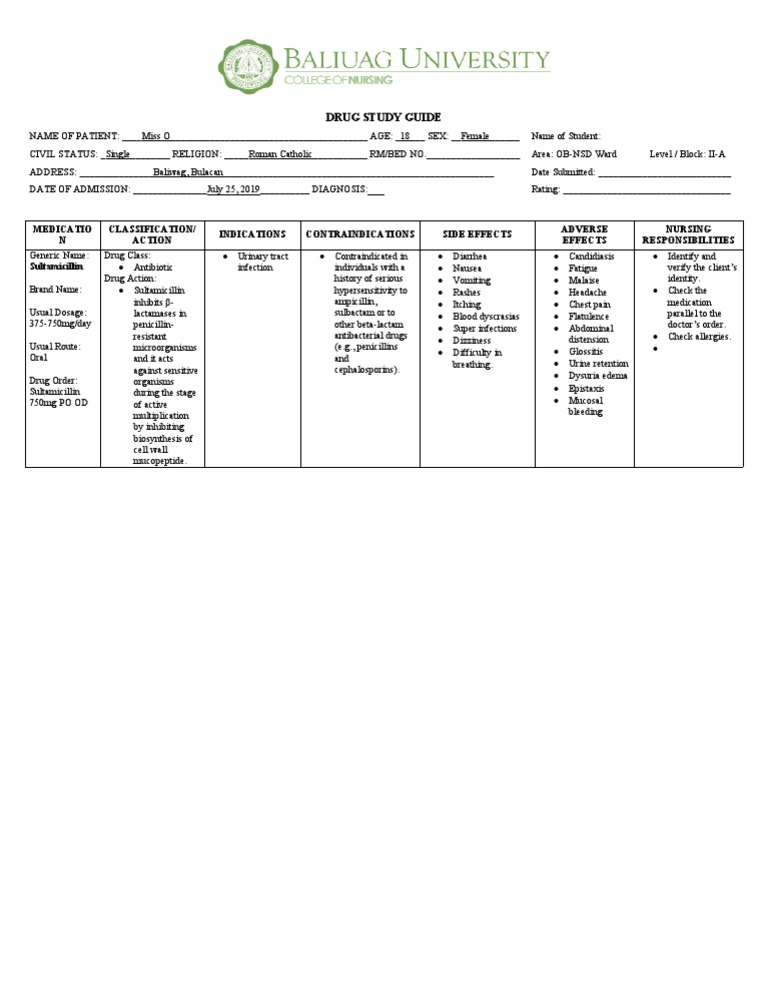 Drug Study Guide | PDF | Medical Specialties | Clinical Medicine
