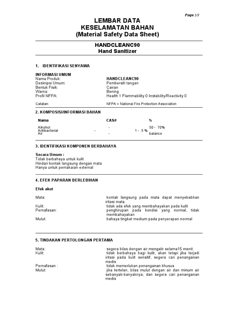 Lembar Data Keselamatan Handclean C90 | PDF | Pengembangan Diri ...