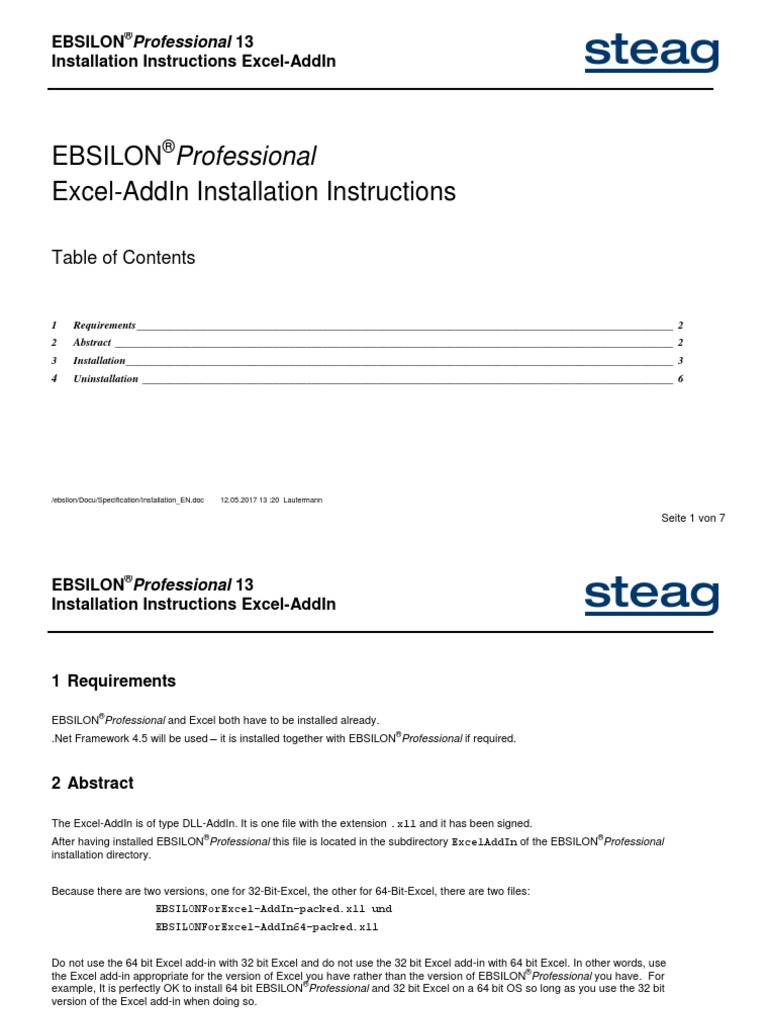 Professional Ebsilon Excel Addin Installation Instructions Pdf