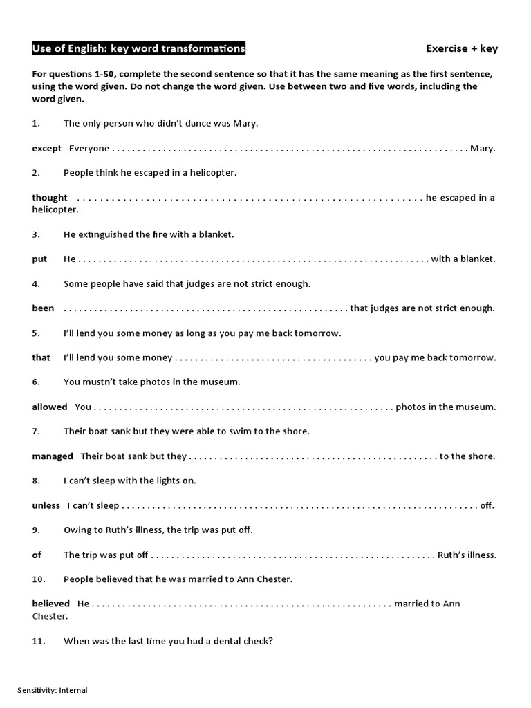 Key Word Transformation Exercises With Key 2 | PDF | Home & Garden