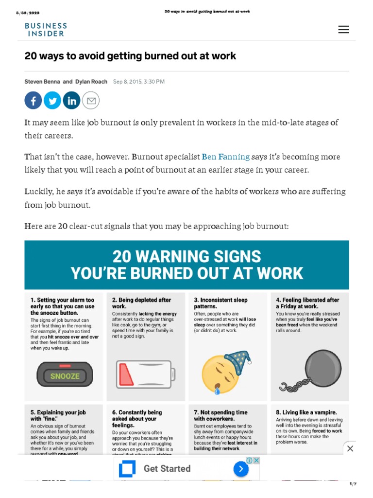 20 Ways To Avoid Getting Burned Out at Work | PDF | Occupational ...