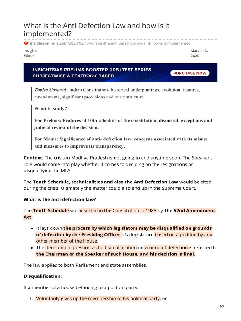 Anti Defection Law explained | PDF | Supreme Courts | Constitution