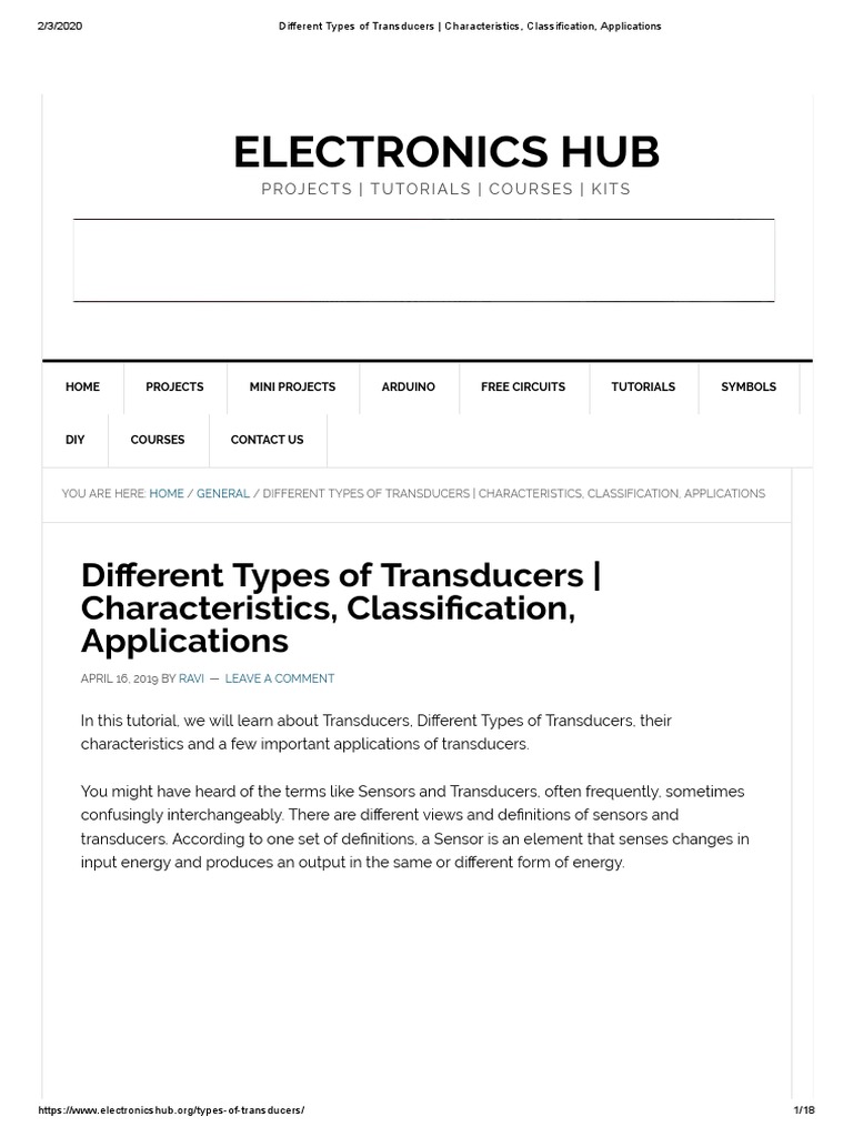 Different Types of Transducers - Characteristics, Classification ...