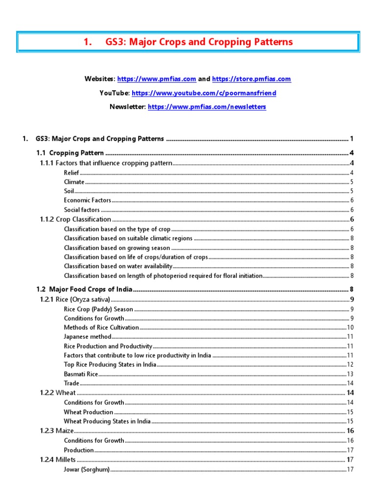 GS3: Major Crops and Cropping Patterns | PDF | Rice | Agriculture