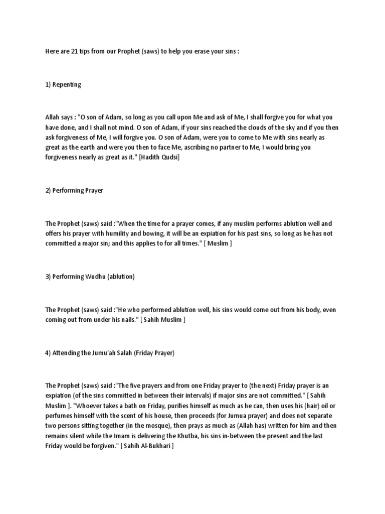 21 Ways To Remove Sins | PDF | Forgiveness | Muhammad