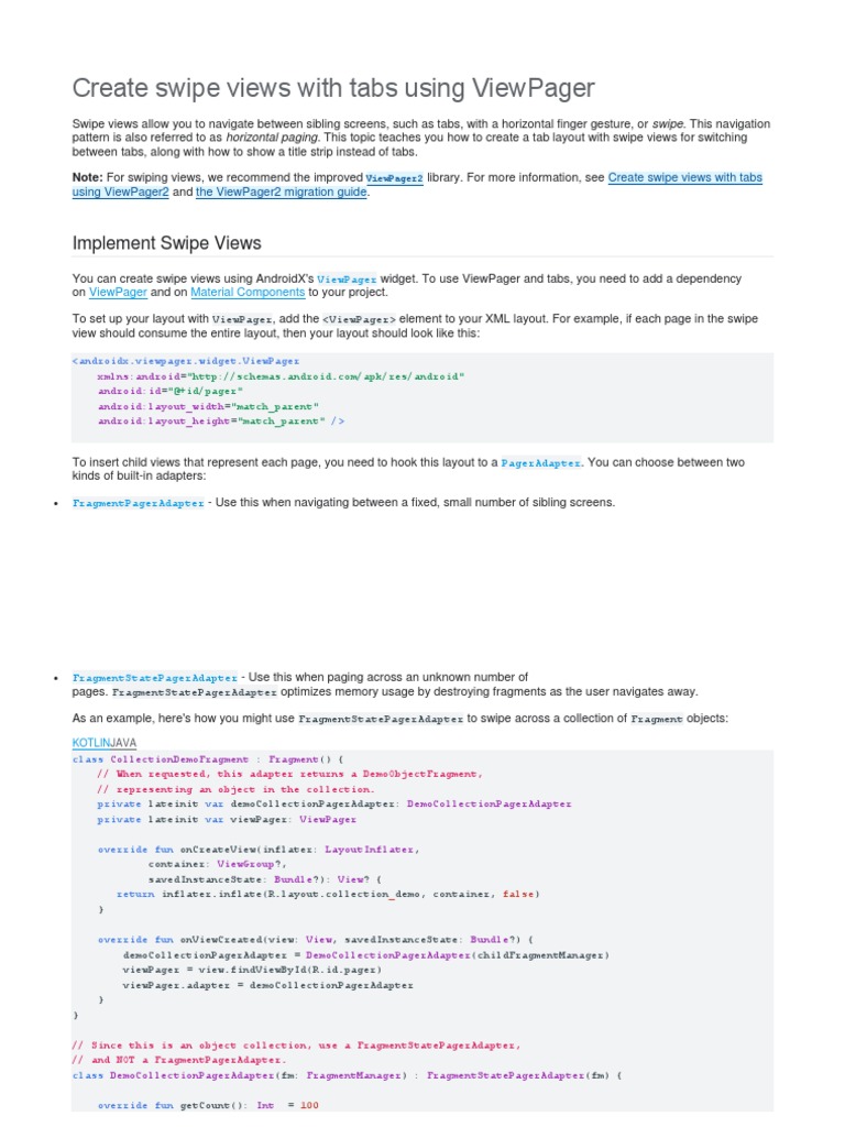 Create swipe views with tabs using ViewPager | PDF | Computer ... Create swipe views with tabs using ViewPager | PDF | Computer ...