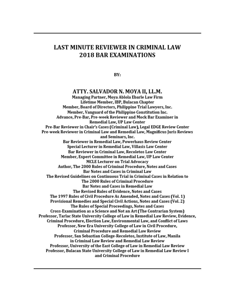 FORECAST-FOR-THE-2018-BAR-EXAMINATIONS-IN-CRIMINAL-LAW Atty. Moya | PDF ...