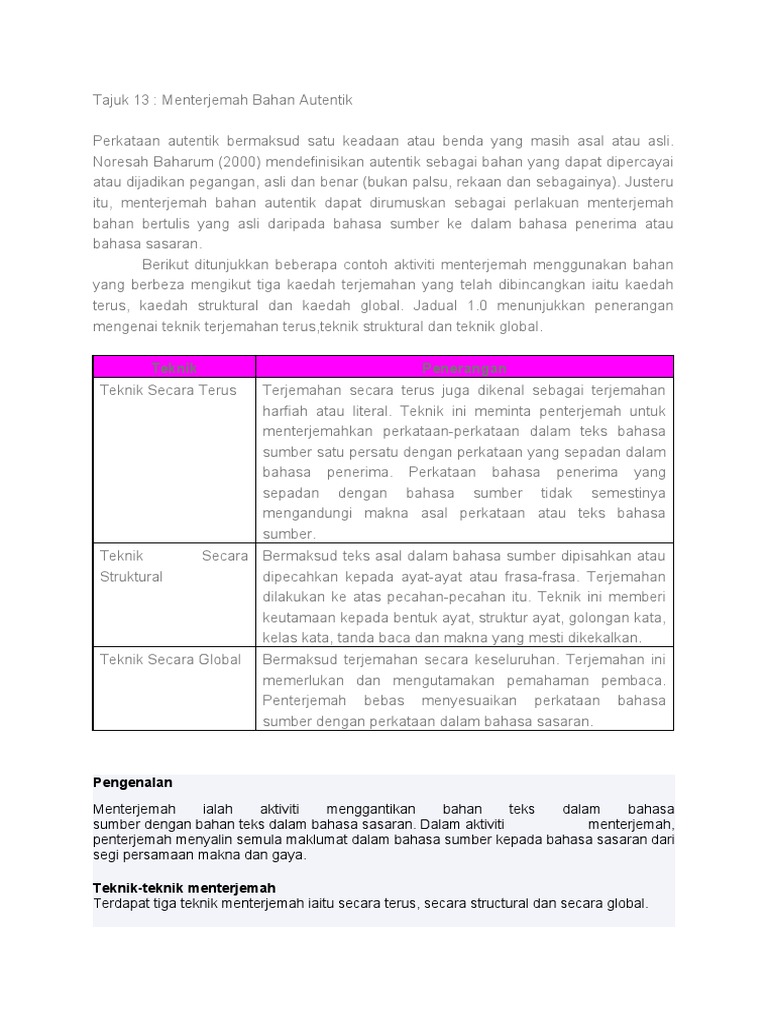 Menterjemah Bahan Autentik | PDF