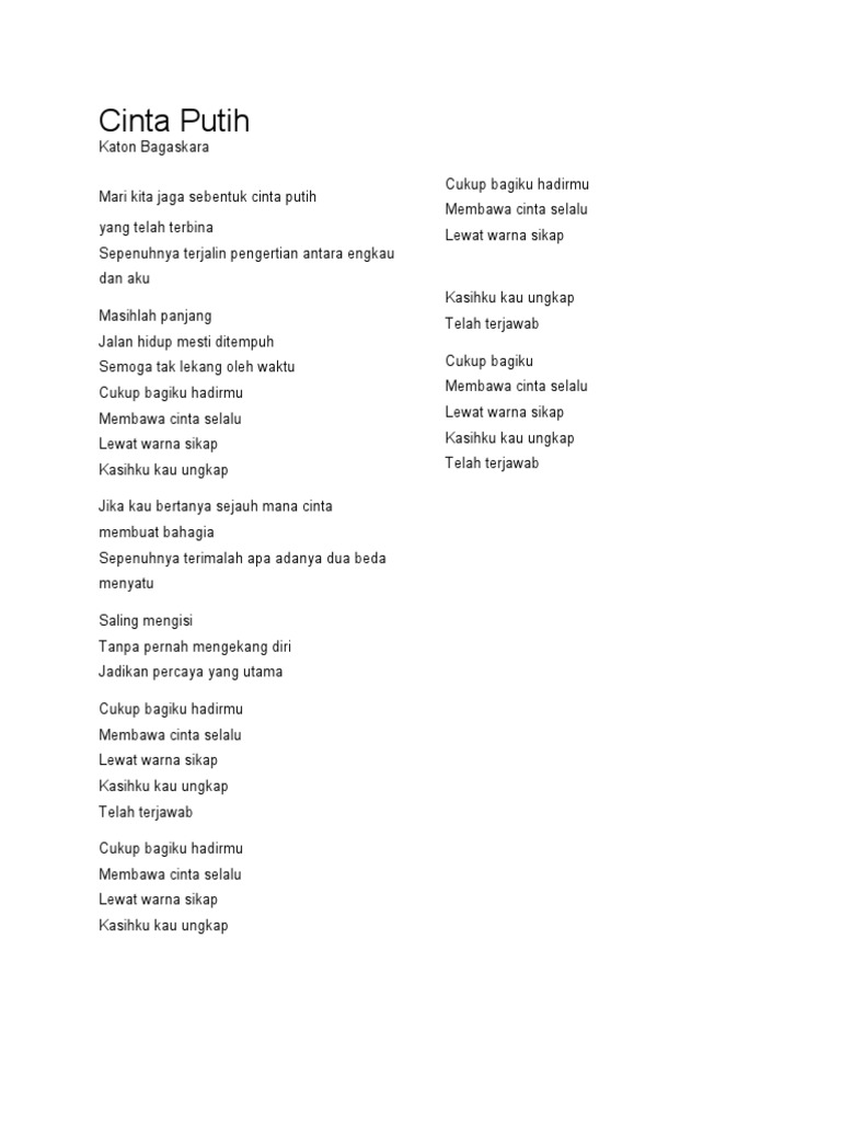 Lirik Cinta Putih - Katon Bagaskara | PDF