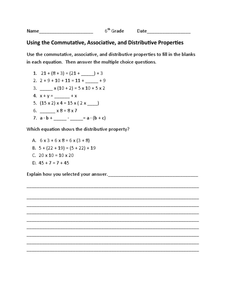 Applying Properties of Operations to Equations: Distributive, Identity ...