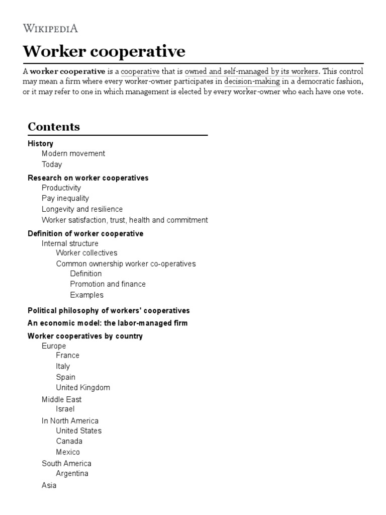 Type Worker Cooperative - Wikipedia PDF | PDF | Cooperative | Economies