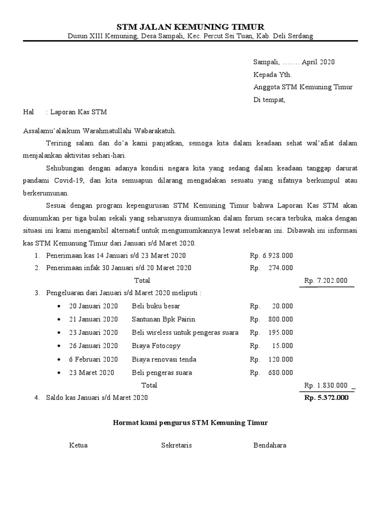 Surat Laporan Kas STM | PDF