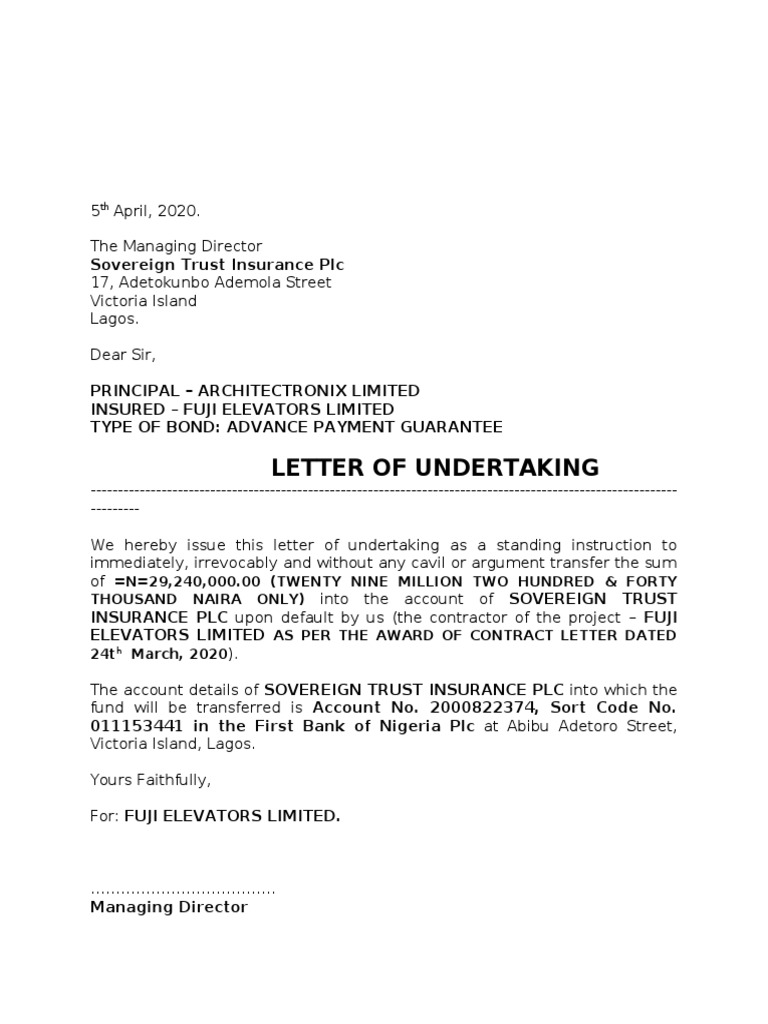 Letter of Undertaking | PDF | Business | Home & Garden