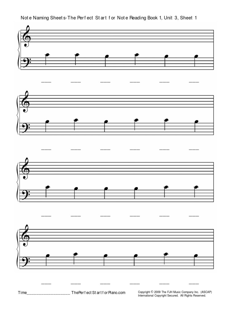 Note Naming Sheets-The Perfect Start For Note Reading Book 1, Unit 3 ...