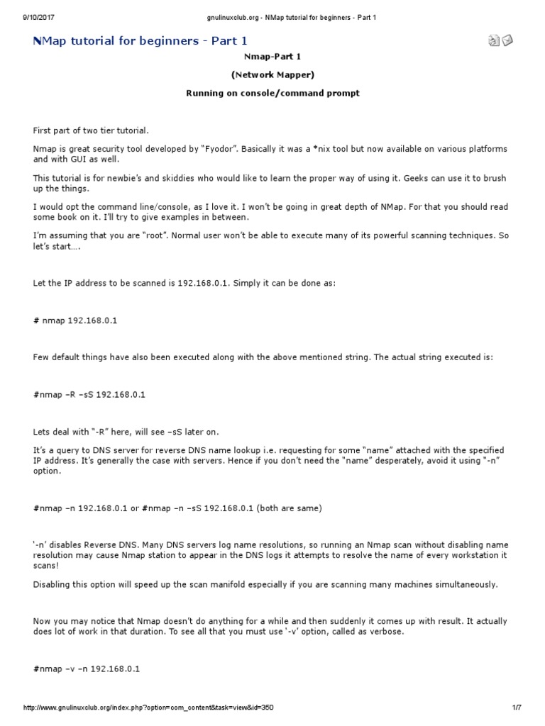 NMap Tutorial For Beginners PDF | PDF | Transmission Control Protocol | Port (Computer Networking)