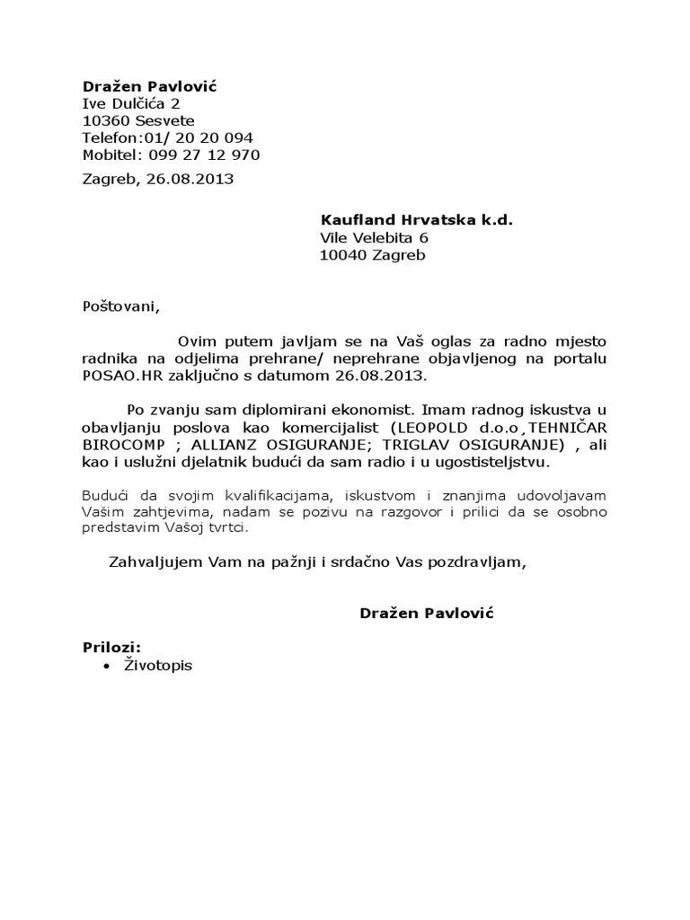 Primjer Molbe S Natjecajem | PDF