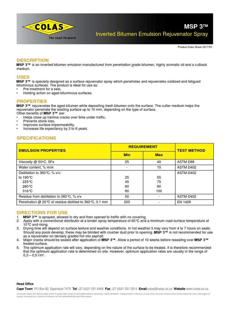 Inverted Bitumen Emulsion Rejuvenator Spray: Description | PDF ...