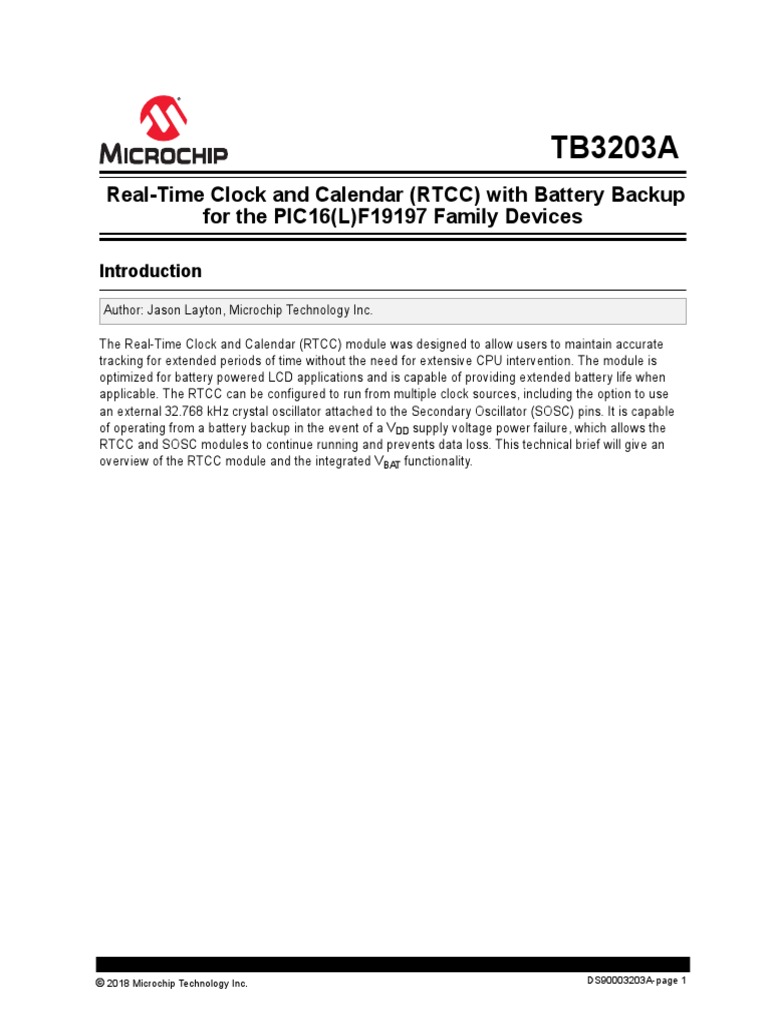 Real-Time Clock and Calendar (RTCC) With Battery Backup For The PIC16 ...