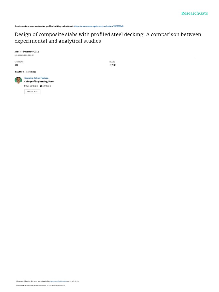 Design of Composite Slabs With Profiled Steel Deck PDF | PDF | Strength ...