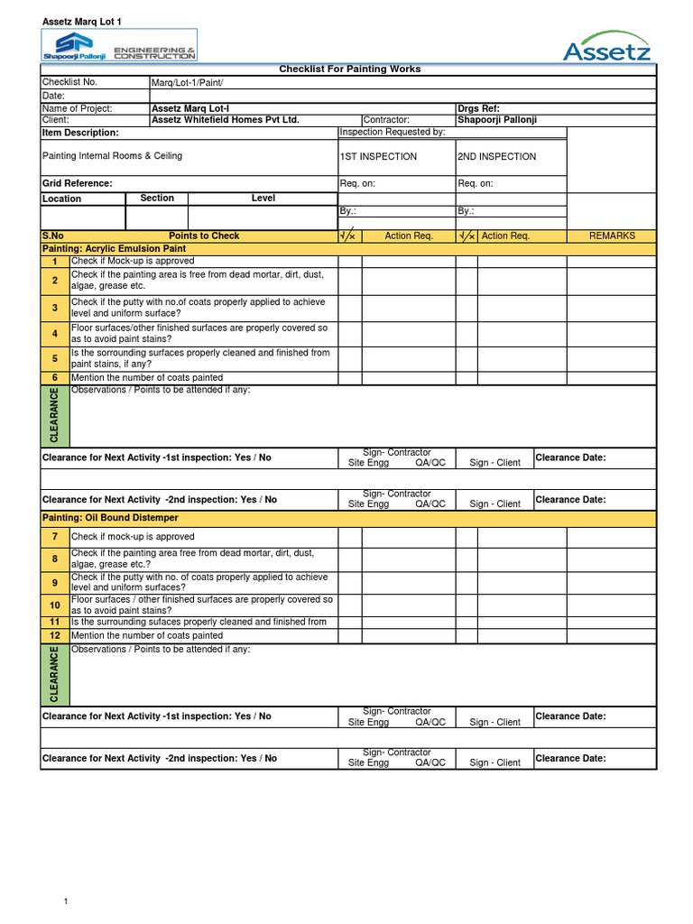 Checklist For Painting Works | PDF | Plastic Arts | Paint