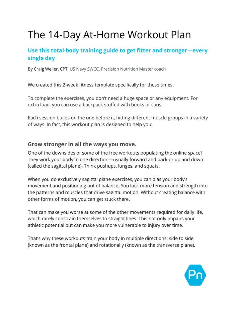 14 Day at Home Workout Plan | PDF | Physical Fitness | Recreation