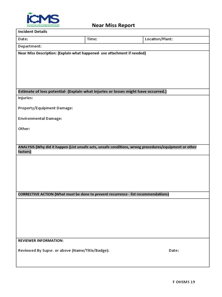 Near Miss Report Template | PDF