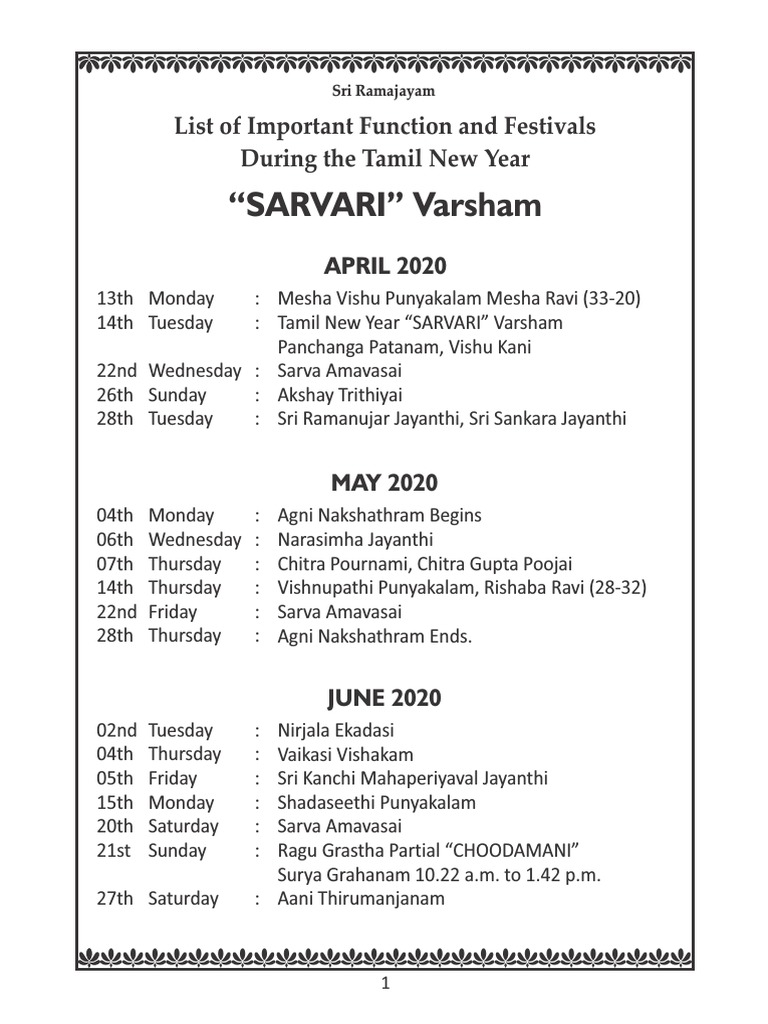 "SARVARI" Varsham: List of Important Function and Festivals During The ...