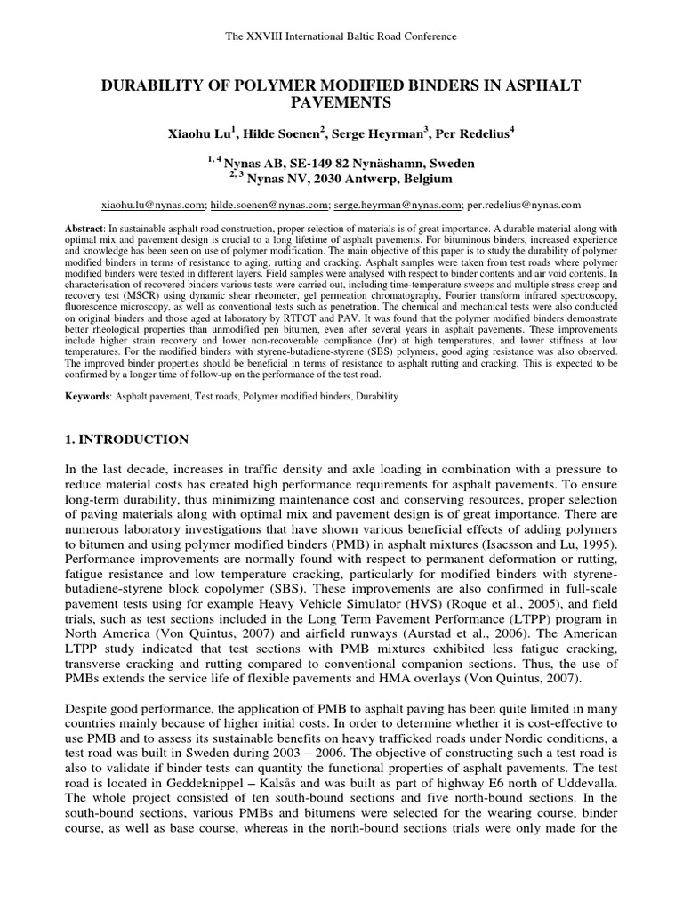 Durability of Polymer Modified Binders in Asphalt Pavements | PDF ...