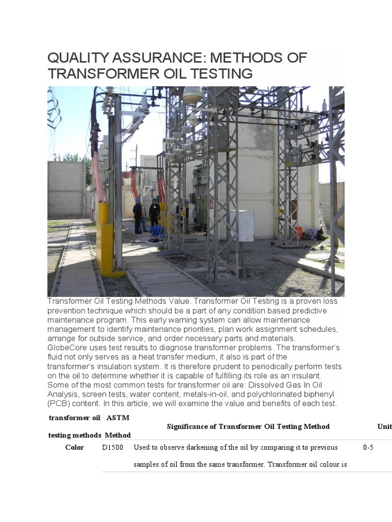 Trafo Oil Testing Types | PDF | Electrical Breakdown | Transformer