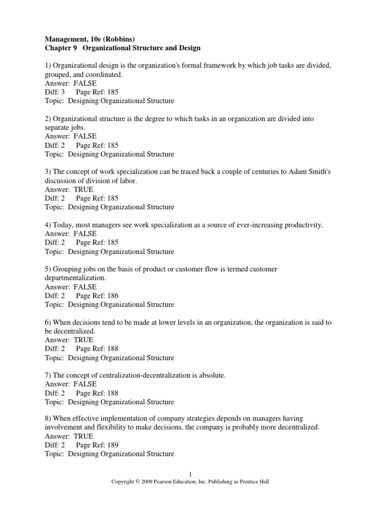 Management, 10e (Robbins) Chapter 9 Organizational Structure and Design ...