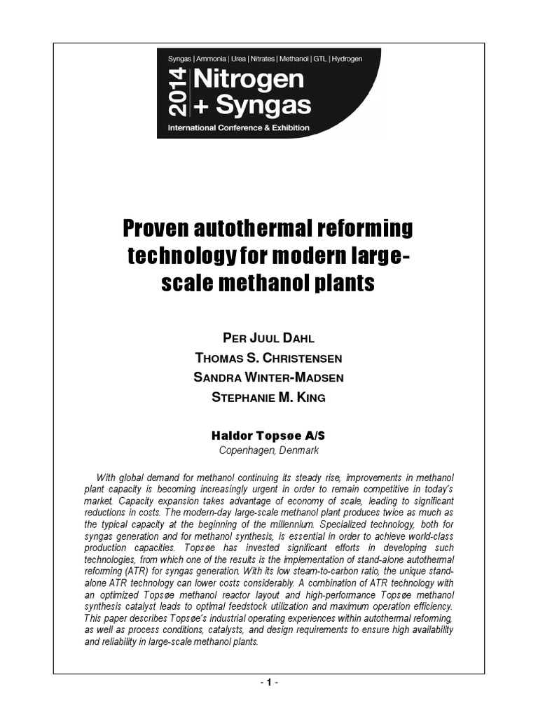 Autothermal Reforming for Methanol Production | PDF | Gas To Liquids ...