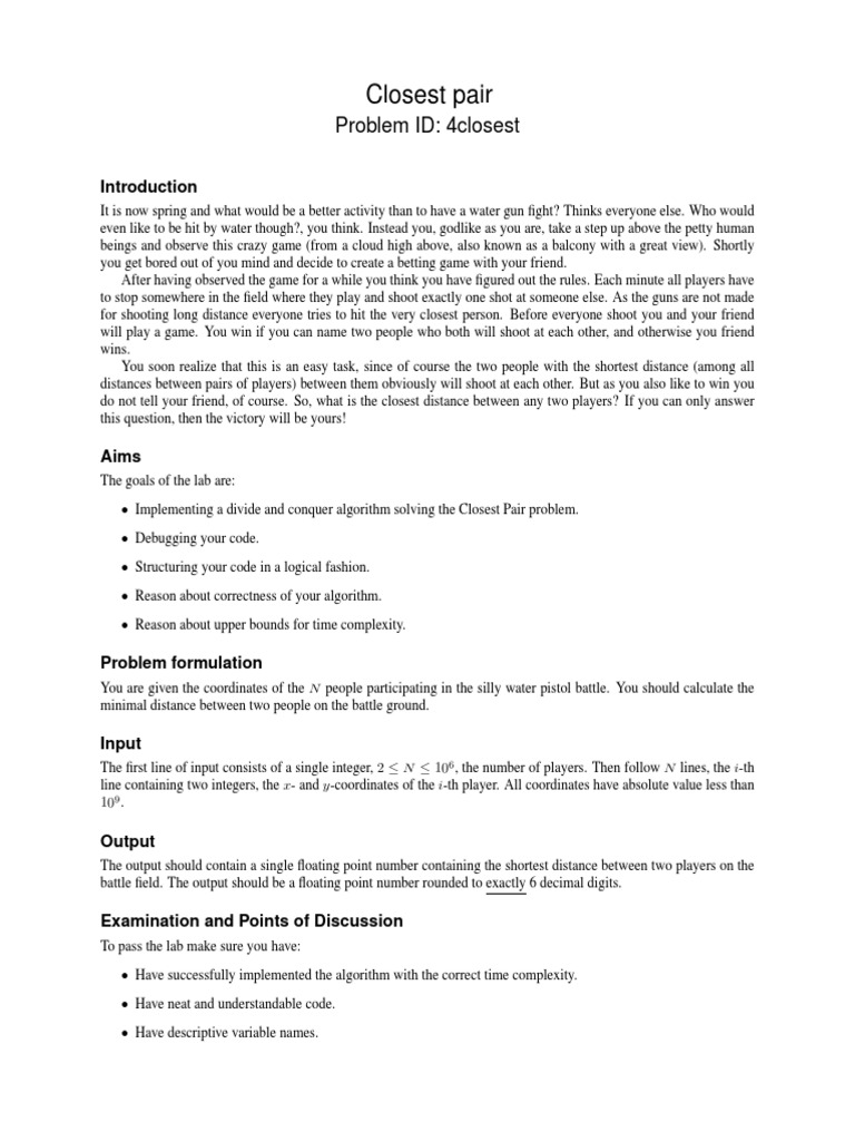 Closest Pair Problem | PDF | Time Complexity | Numbers