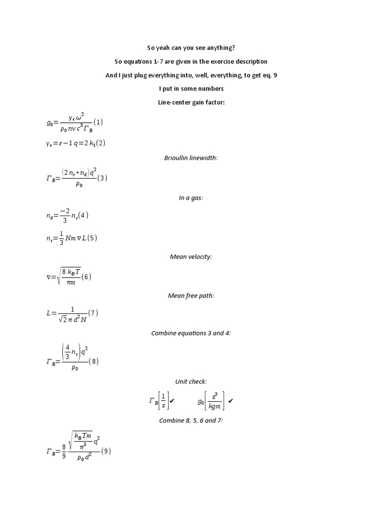 Derivation and Unit Check of Equations for Line-Center Gain Factor and ...