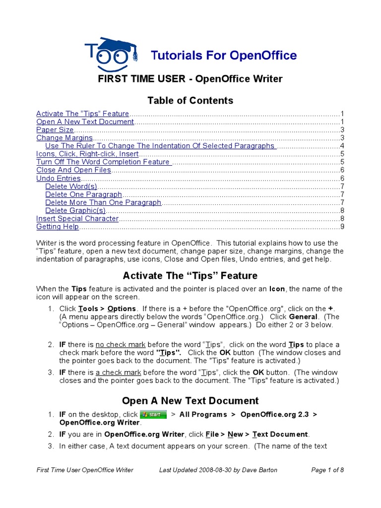 First Time User OpenOffice Writer | PDF | Icon (Computing) | Computer File