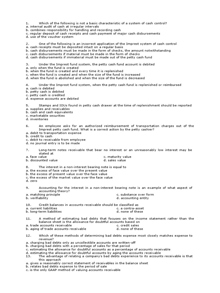 Financial Accounting and Reporting Practice Questions | PDF | Debits ...
