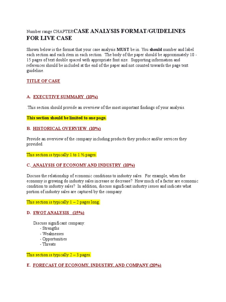 Unit 8 CASE ANALYSIS FORMAT - GUIDELINES FOR LIVE CASE | PDF ...