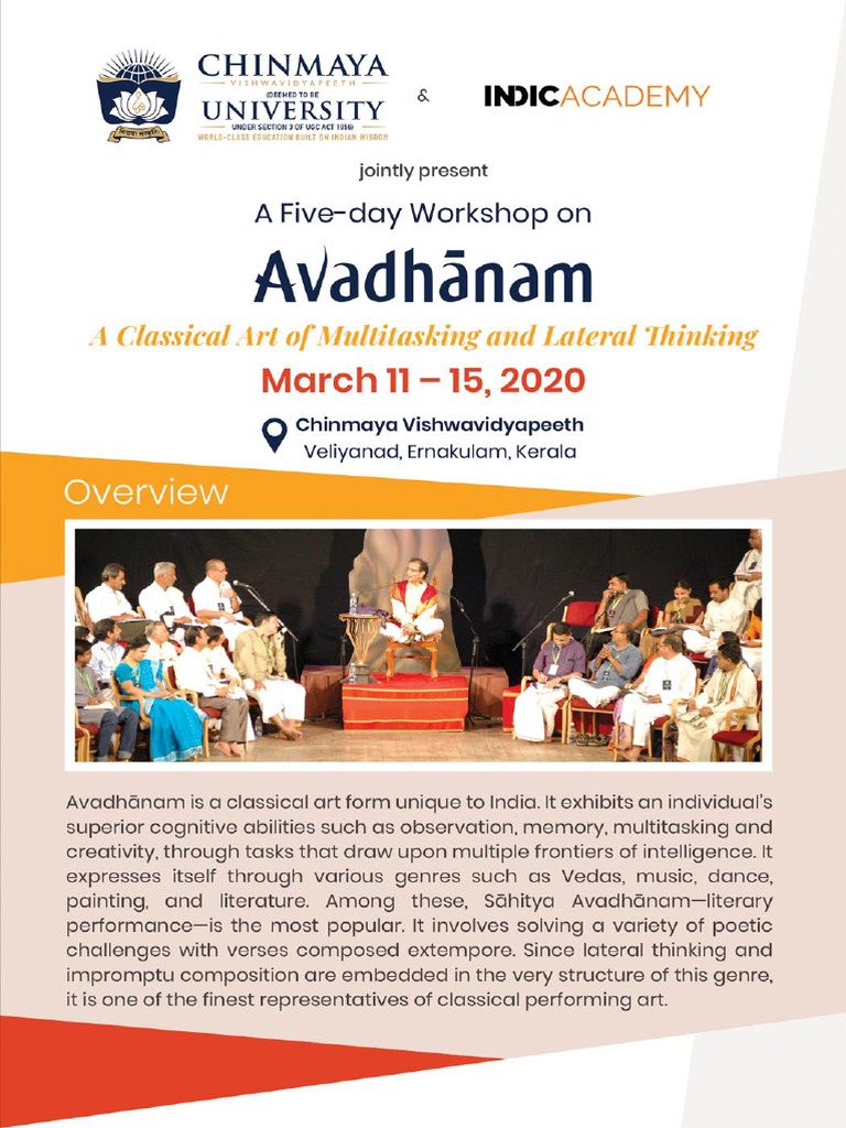 Workshop On Avadhanam - Brochure | PDF